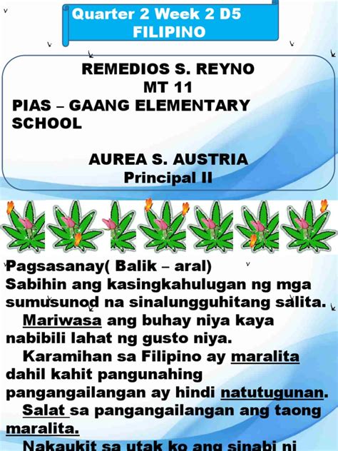 Grade 6 Ppt Filipino Q2 W2 Day 5 Pdf