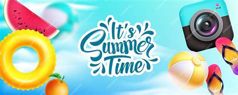 Premium Vector | Summer time vector design. it's summer time text with beach elements like ...