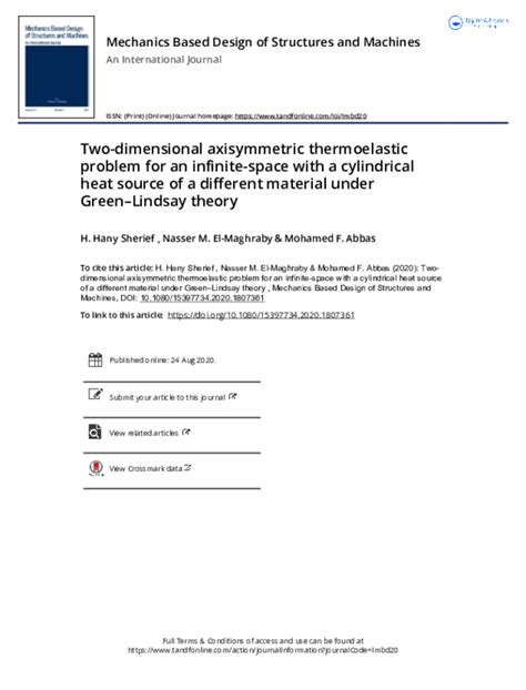 Pdf Two Dimensional Axisymmetric Thermoelastic Problem For An
