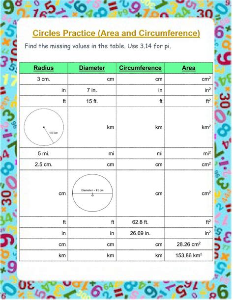 Circumference And Area Of Circles Worksheet Live Worksheets