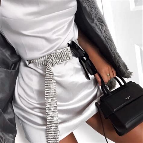Fashion Women Shiny Belt Waist Chain Crystal Diamond Waistband Full
