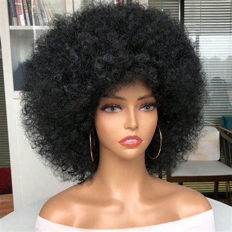 Afro Wig 70s For Women Afro Kinky Curly Hair Wigs With Bangs Natural