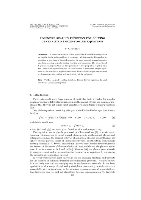 Pdf Legendre Scaling Function For Solving Generalized Emden Fowler