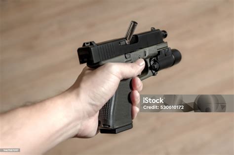 Bullet Pistol Gun Malfunctions Closeup Detail View Of Pistol Handgun Clearance Safety Drillsa