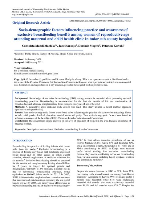Pdf Socio Demographic Factors Influencing Practice And Awareness Of