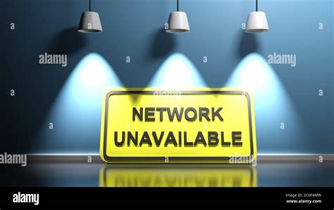 Network Unavailable Yellow Sign At Blue Wall 3d Rendering