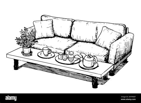 Vintage Sofa Hand Drawn Ink Sketch Engraving Style Vector Illustration
