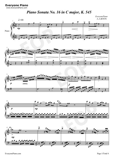Piano Sonata No 16 In C Major K 545 Stave Preview