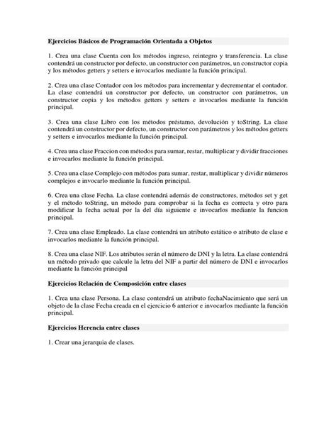 Ejercicios Básicos De Programación Orientada A Objetos Pdf