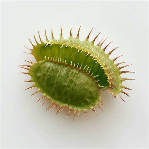 Flatlay Of Spiky Venus Flytrap Leaf On White Background Premium Ai