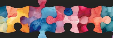 Colorful Interlocking Puzzle Pieces With Watercolor Texture Symbolizing Connection And