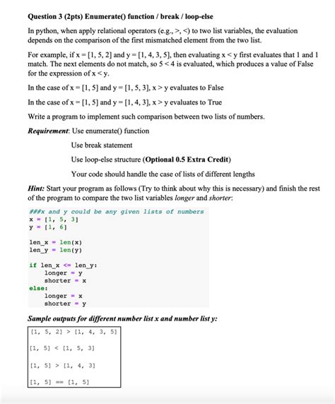 Solved Question Pts Enumerate Function Break Chegg