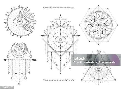 白色背景上神聖幾何和自然符號的向量套件抽象神秘符號集合向量圖形及更多巫師圖片 巫師 月亮 太陽 Istock