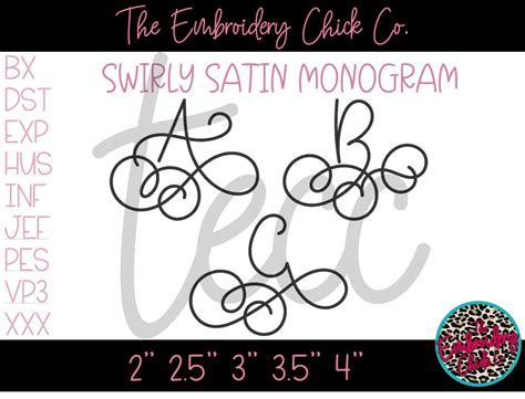 Swirly Monogram Satin Font Bx Machine Embroidery Font File Etsy