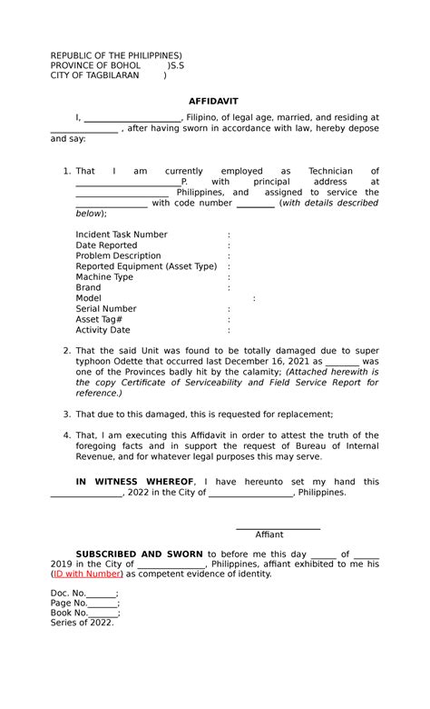 Affidavit Scrib Republic Of The Philippines Province Of Bohol S