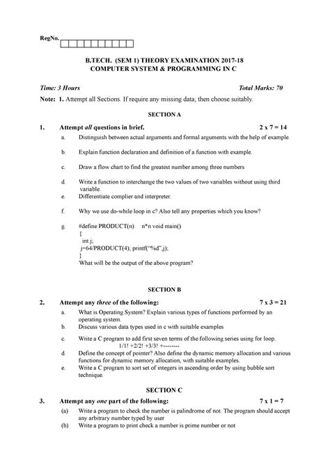 computer system programming regno b sem 1 theory examination 2017
