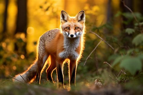 Un zorro parado en el bosque mirando a la cámara Foto Premium