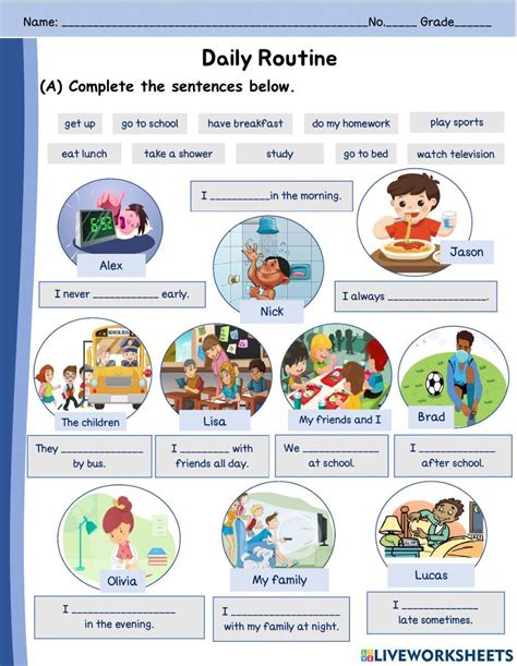Daily routines worksheet - Interactive worksheet | Daily routine worksheet, English lessons for