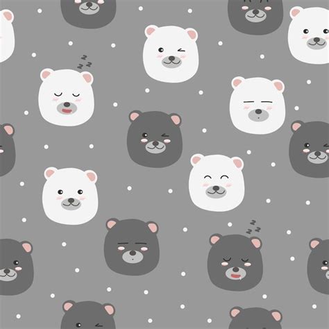 포카 도트 원활한 패턴 배경으로 귀여운 곰 얼굴 프리미엄 벡터