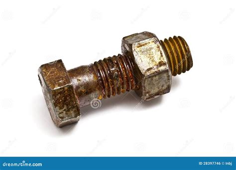 Dado Arrugginito E Bullone Isolati Su Bianco Fotografia Stock