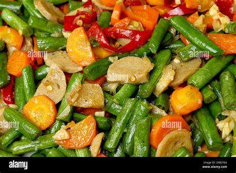Top View And Whole Frame From Indonesian Food Stir Fry Long Bean Or