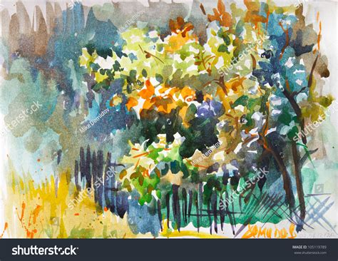 Watercolor Pictorial Flowering Bush Background Posters Stock