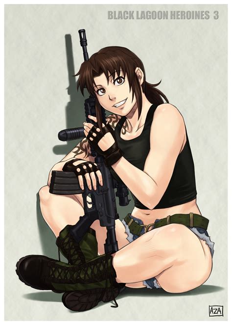 Safebooru Assault Rifle Azasuke Belt Black Lagoon Boots Brown Eyes