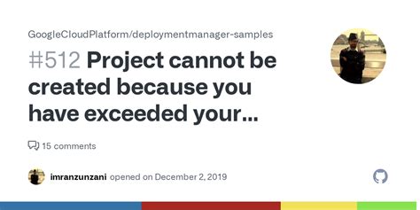 Project Cannot Be Created Because You Have Exceeded Your Allotted