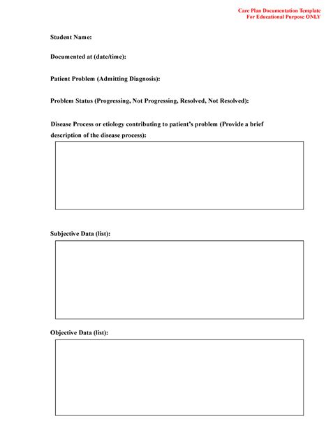 Clinical Care Plan Template Care Plan Documentation Template For Educational Purpose Only