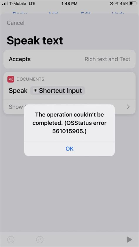 Speak Text Works The First Time Then Shows This Error I Have To Close