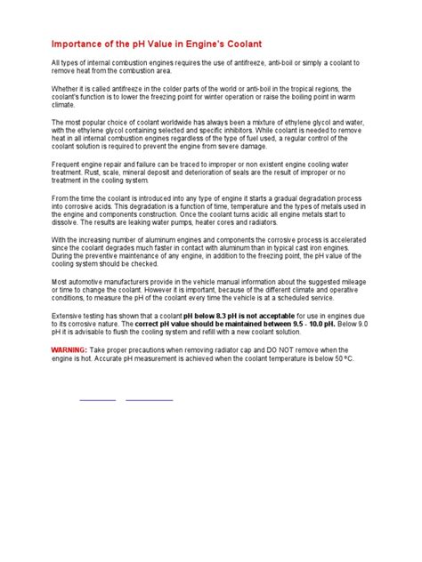 Importance Of The Ph Value In Engine Coolant Pdf Chemical
