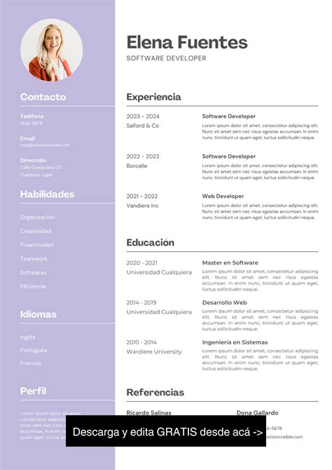Plantilla Currículum Vitae Cv Documento Profesional Editable