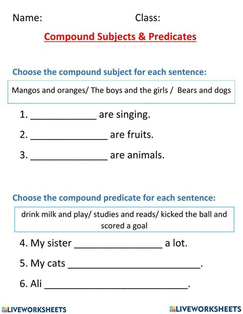 Compound Subjects And Compound Predicates PDF Predicate