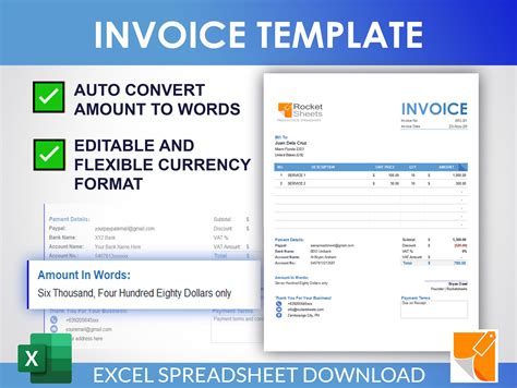 Invoice Template Excel Auto Convert Amount To Words Business Invoice