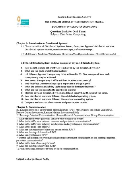 Subject Distributed Computing Question Bank For Oral Exam Pdf