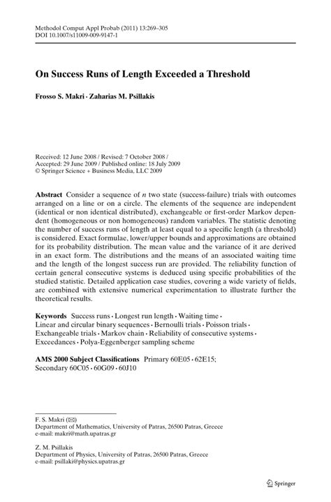 Pdf On Success Runs Of Length Exceeded A Threshold