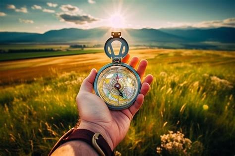 Premium Ai Image Close Up Pov Of Man Hand Holding And Looking Old Compass Inside The Outdoors