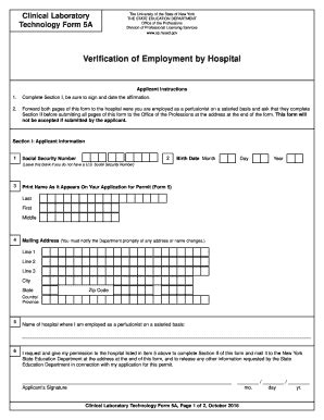 Fillable Online Op Nysed Form 5A Verification Of Employment By Hospital Op Nysed Fax Email