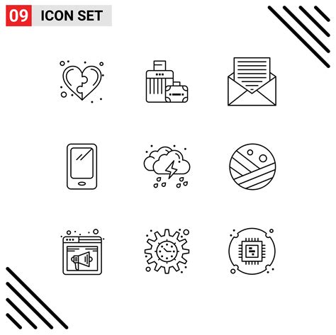 Set Of 9 Vector Outlines On Grid For Android Smart Phone Hotel Phone Envelope Editable Vector