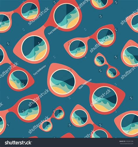 Sunglasses Beach Reflection Flat Icon Seamless Stock Vector Royalty