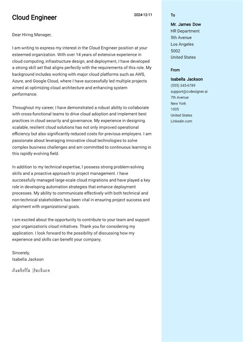 24 Cloud Engineer Cover Letter Samples And Examples 2026 Resumedesignai