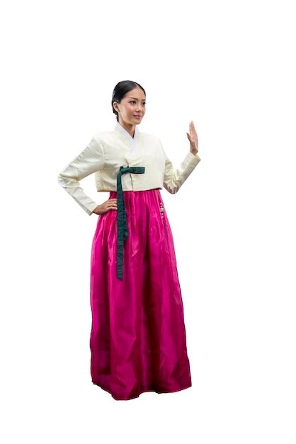 한국 전통 의상 한복을 입은 아시아 여성 프리미엄 사진