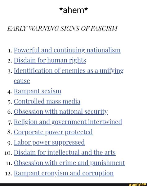 Ahem Early Warning Signs Of Fascism Powerful And Continuing