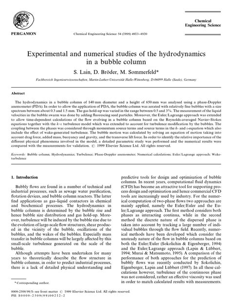 Experimental Bubble Column Pdf Fluid Dynamics Turbulence
