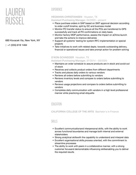 Assistant Purchasing Manager Resume Samples Velvet Jobs