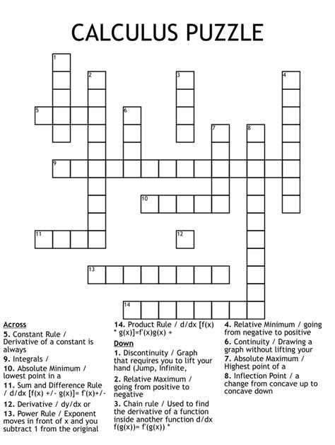 Calculus Puzzle Crossword Wordmint