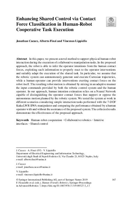Pdf Enhancing Shared Control Via Contact Force Classification In