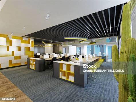 3d Render Od Kantor Kerja Buka Ruang Kantor Foto Stok Unduh Gambar