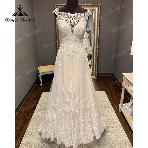 Lace Appliques Illusion Sweep Train Cap Sleeve Blush Pink Boho Wedding