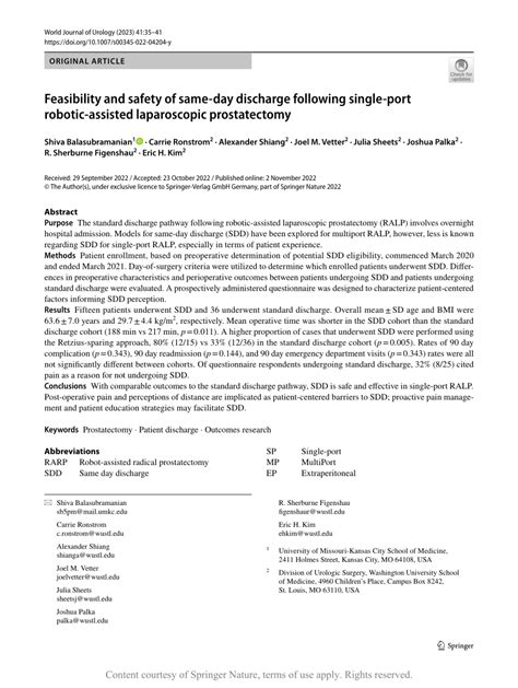 Feasibility And Safety Of Same Day Discharge Following Single Port